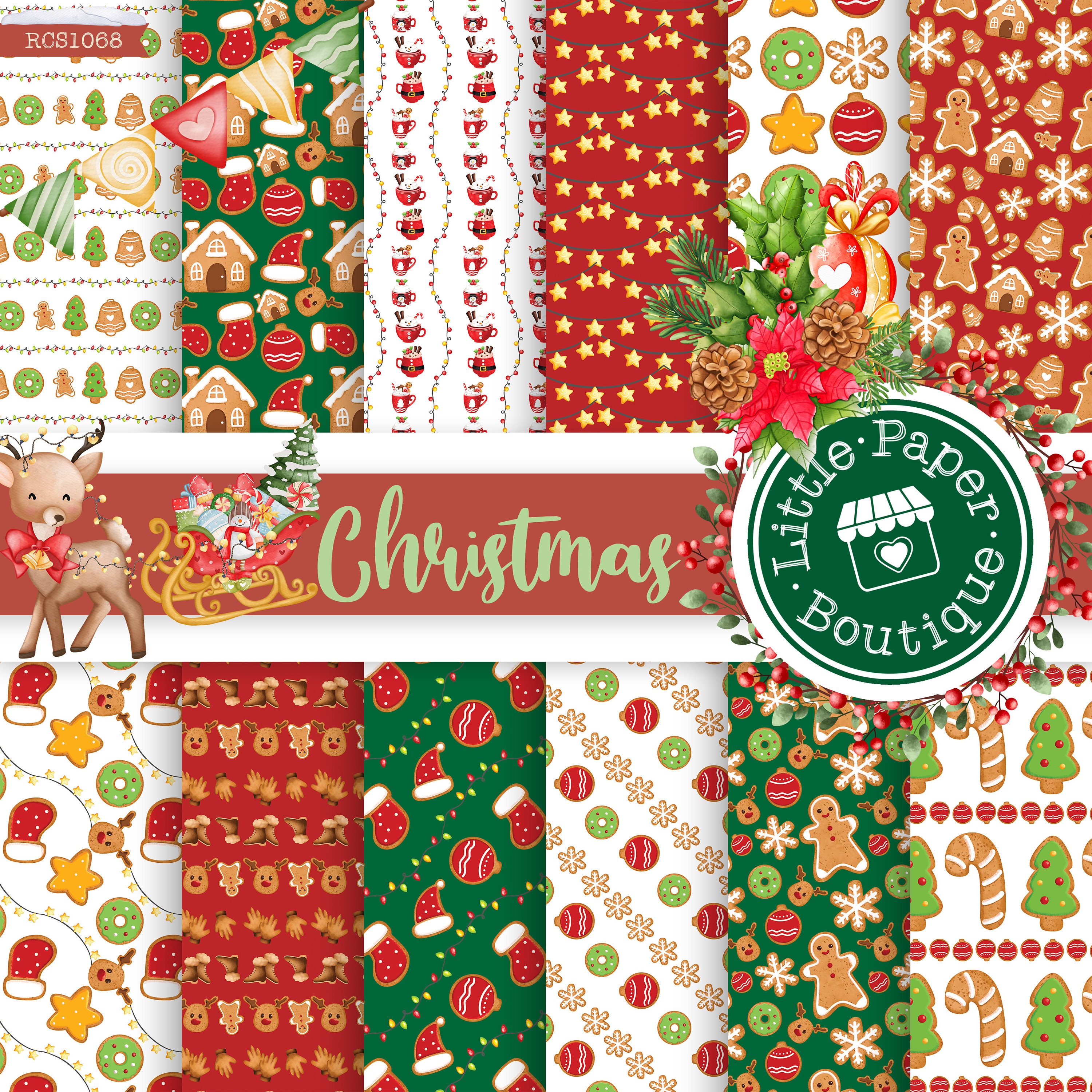 SEAMLESS A4 Letter Vintage Christmas Backgrounds Art Digital Paper ...