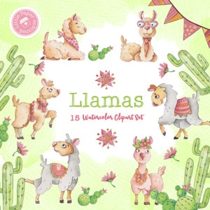 Llama Clipart Set, Cute Llama Illustrations, Alpaca Clip Art Images ...