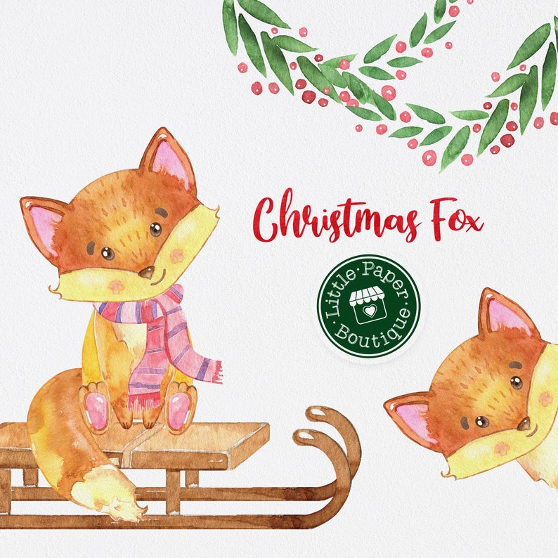 Christmas Woodland Clipart Commercial Use Fox Clipart | Etsy