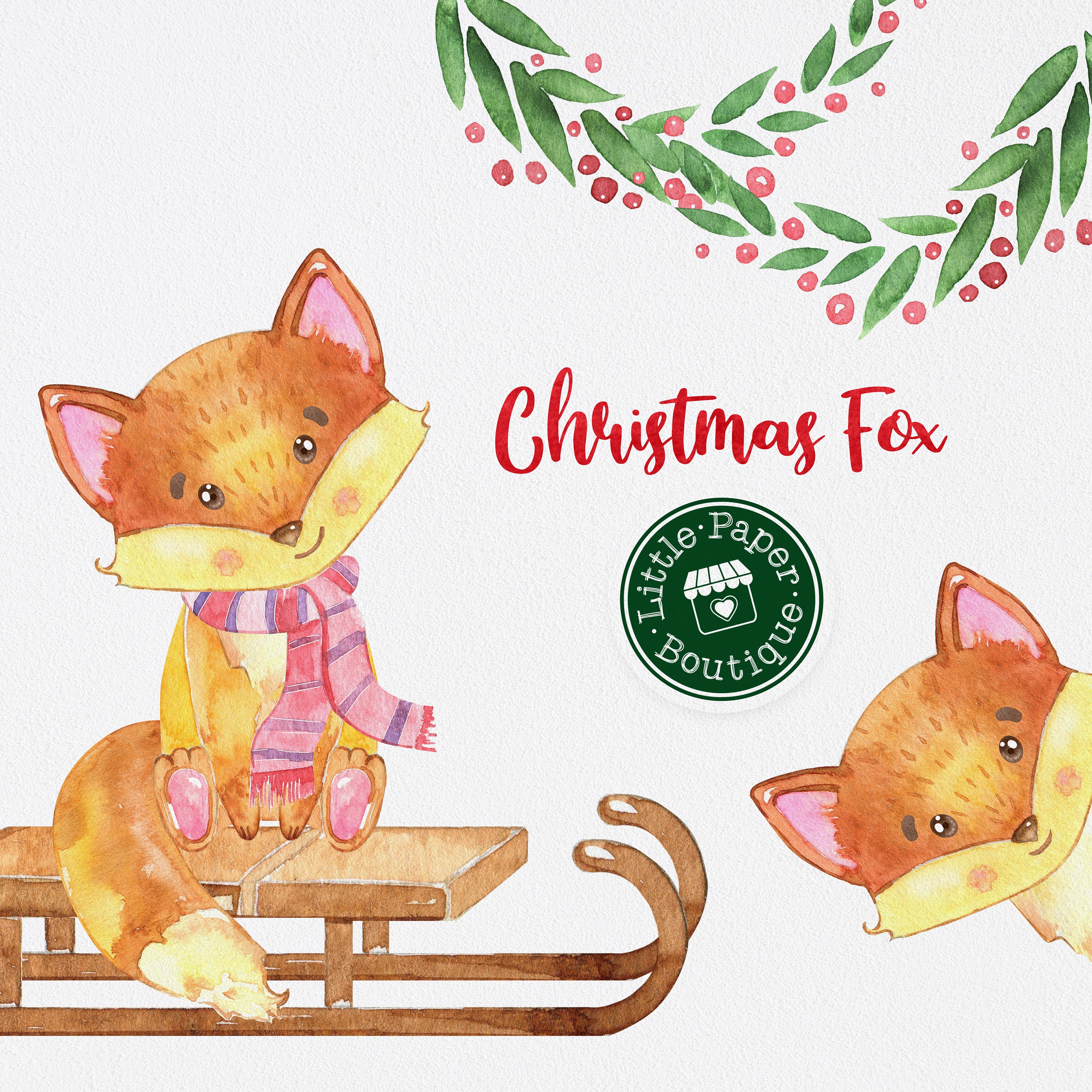 Christmas Woodland Clipart Commercial Use Fox Clipart | Etsy