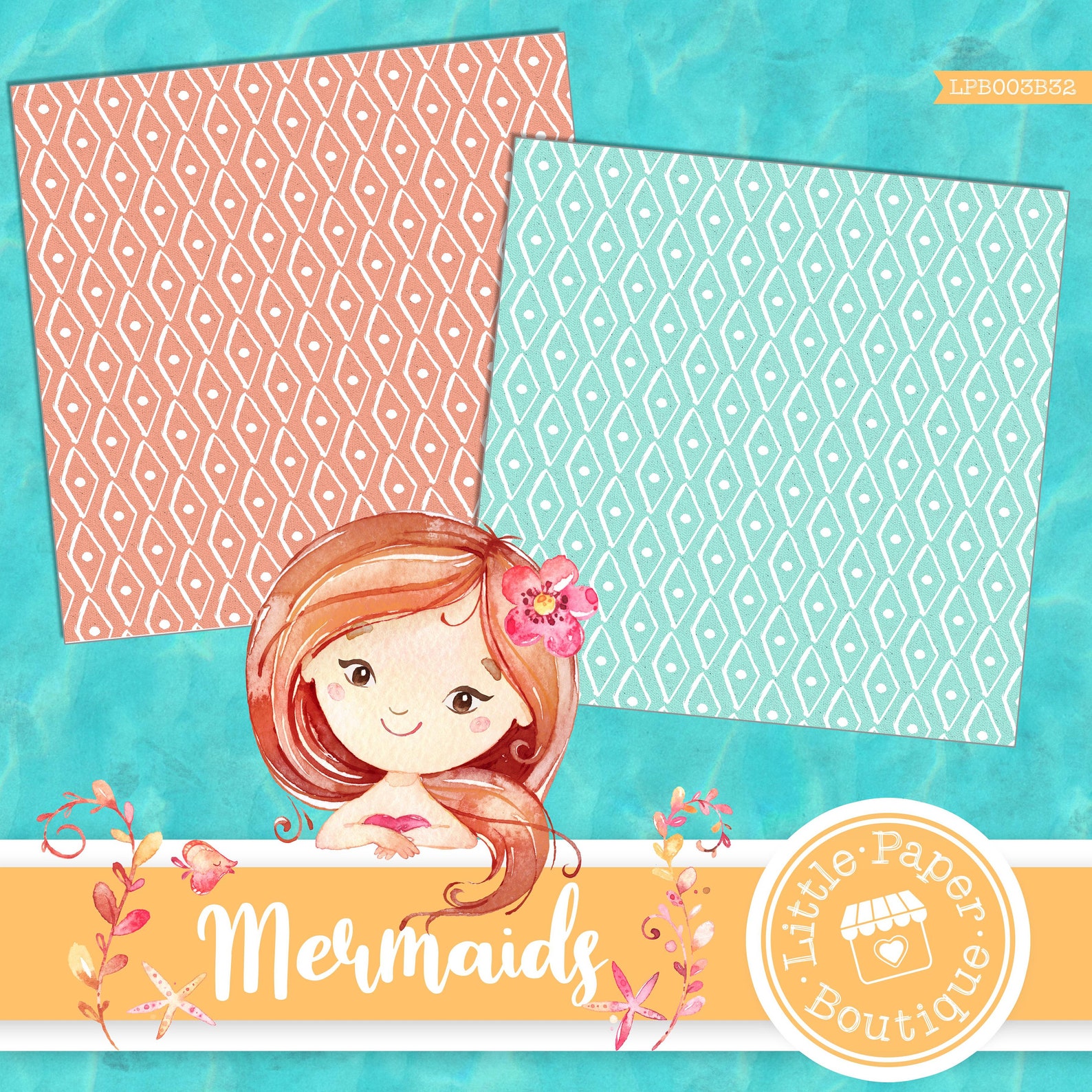 The Little Mermaid Digital Paper Princess Ariel Scrapbook - Etsy