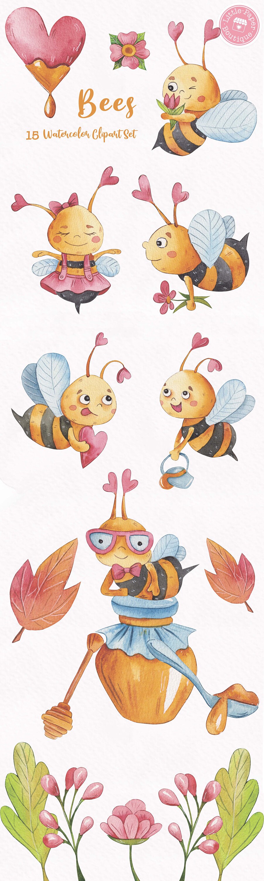 Bumble Bee Clipart Bees Florals Insects Honey Hive Bee - Etsy