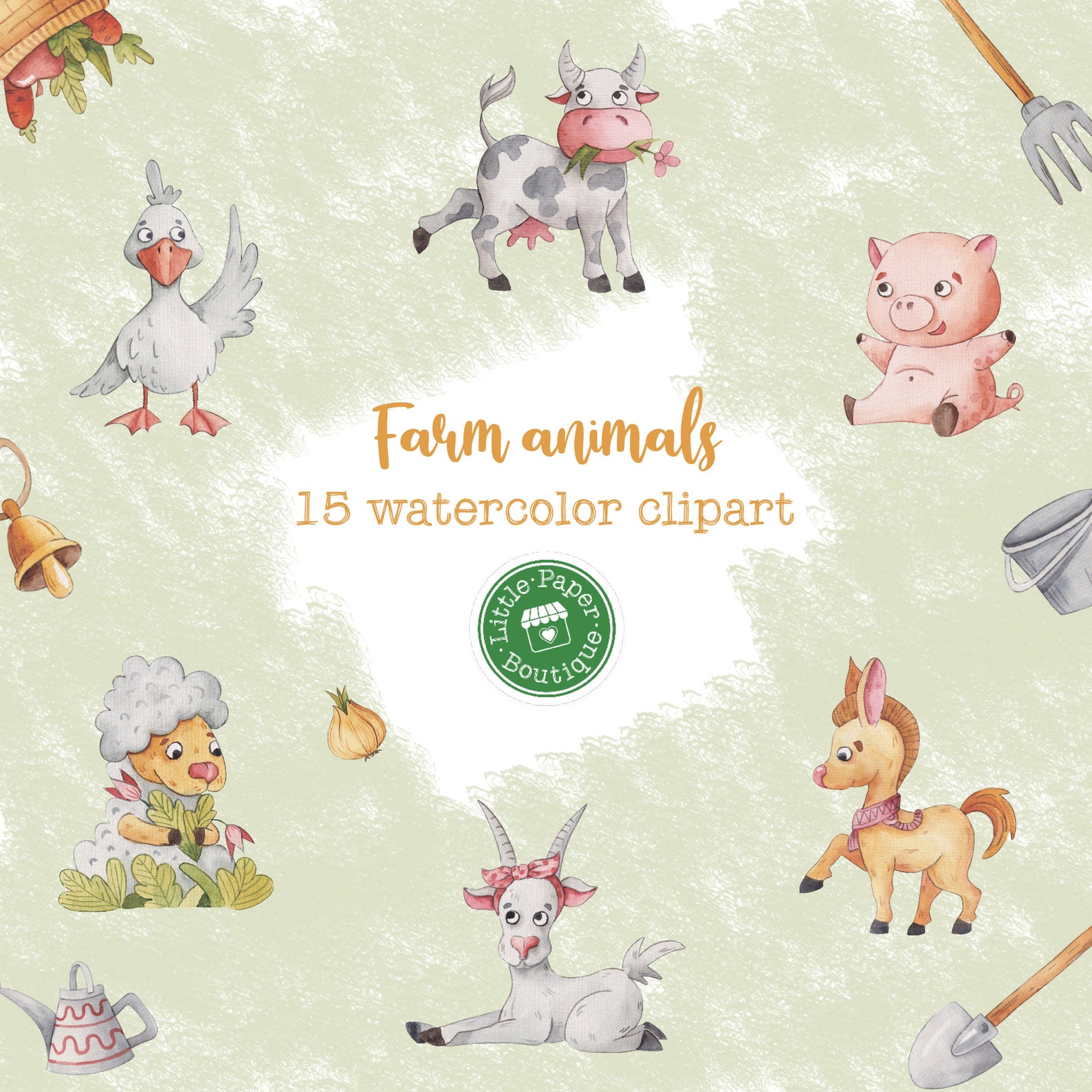 Farm Animals clipart Instant Download PNG file Farm Animals | Etsy