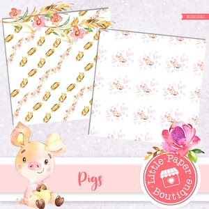 SEAMLESS Pig Piglet Farmland Digital Paper and Clip Art, Farm Animal ...