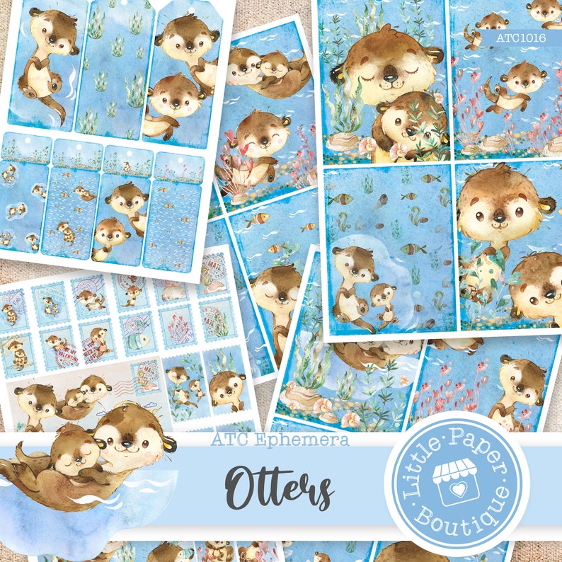 Otters Junk Journal Kit Printable Vintage Japanese ATC, Vintage ...
