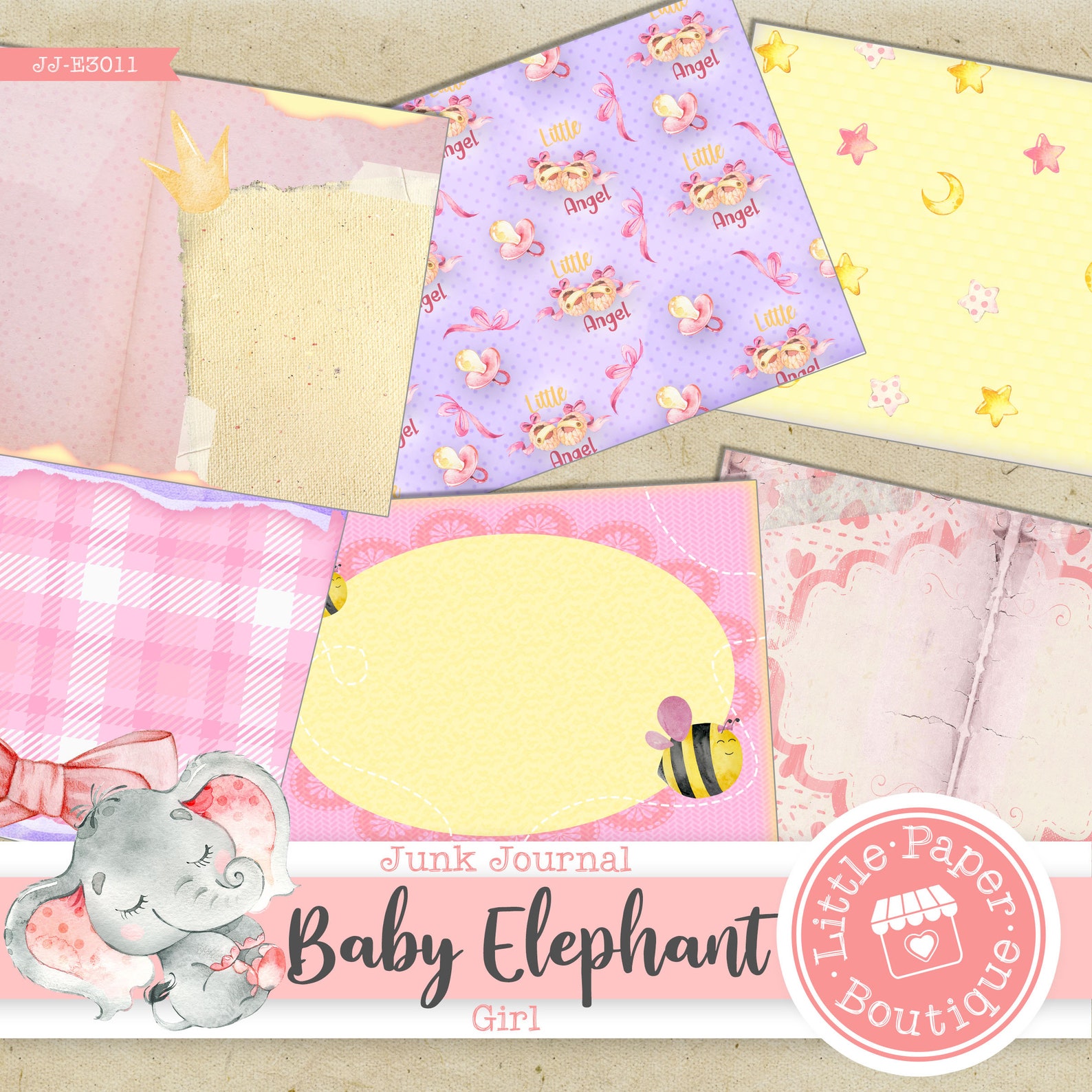 Baby Elephant Girl Digital Junk Journal Kit FULL KIT With - Etsy