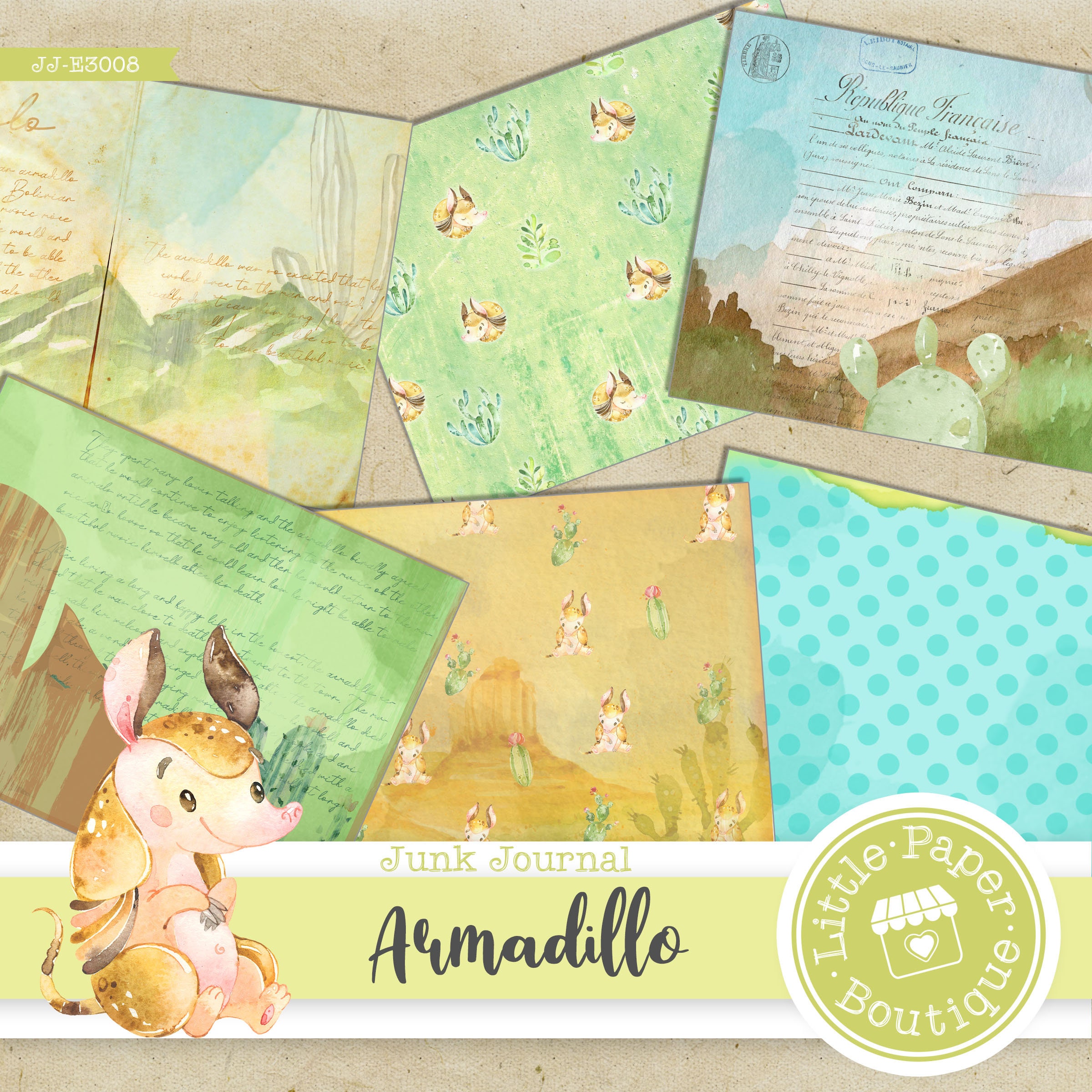 Armadillo Desert Animal Digital Junk Journal Kit FULL KIT - Etsy