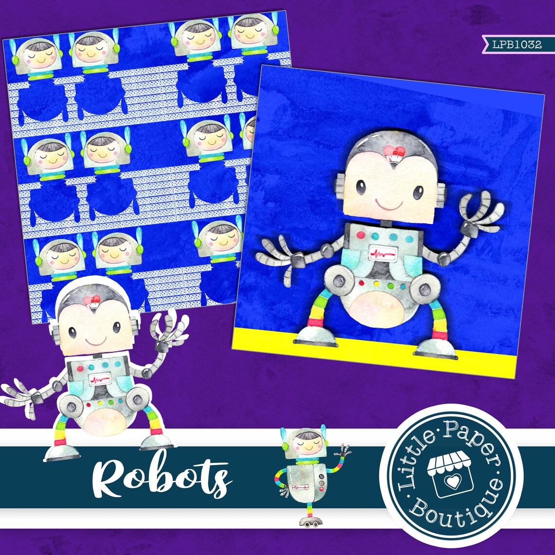 Robot Digital Papers Printable Papers Scrapbook Papers Robot - Etsy