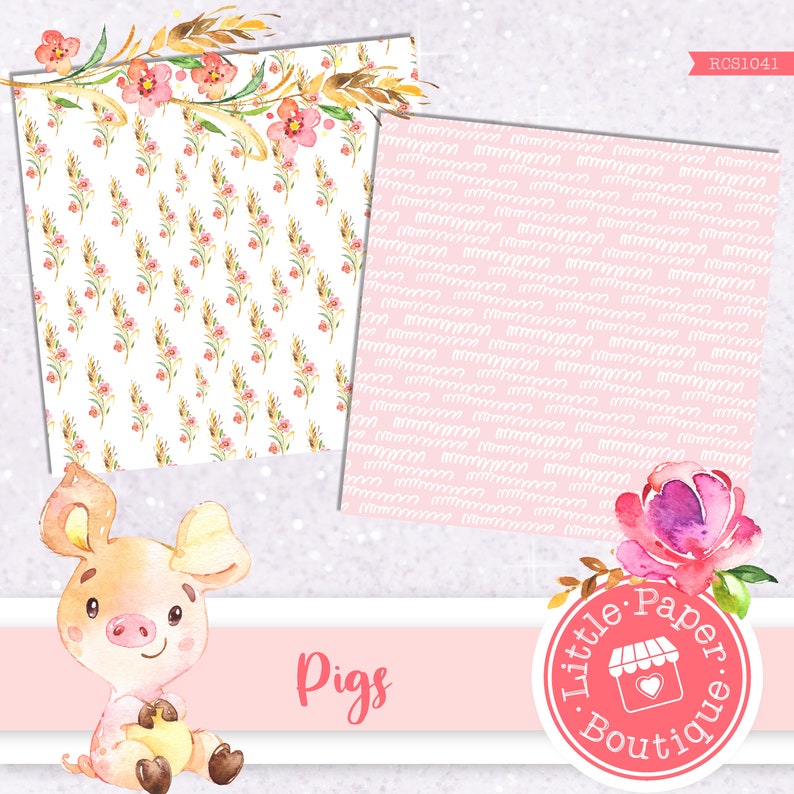 SEAMLESS Pig Piglet Farmland Digital Paper and Clip Art, Farm Animal ...