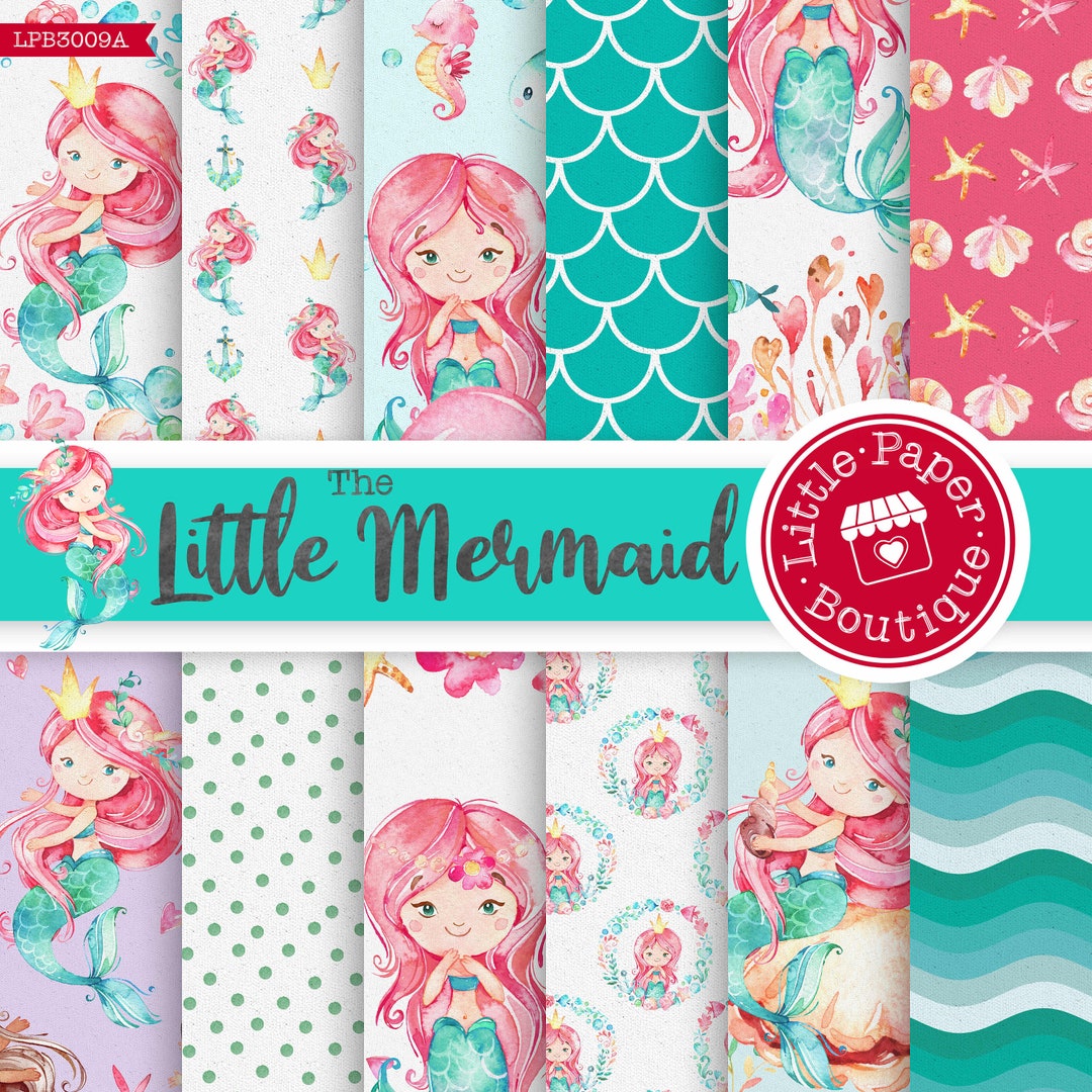 The Little Mermaid, Mermaid Digital Papers, Ariel Paper, Princess ...