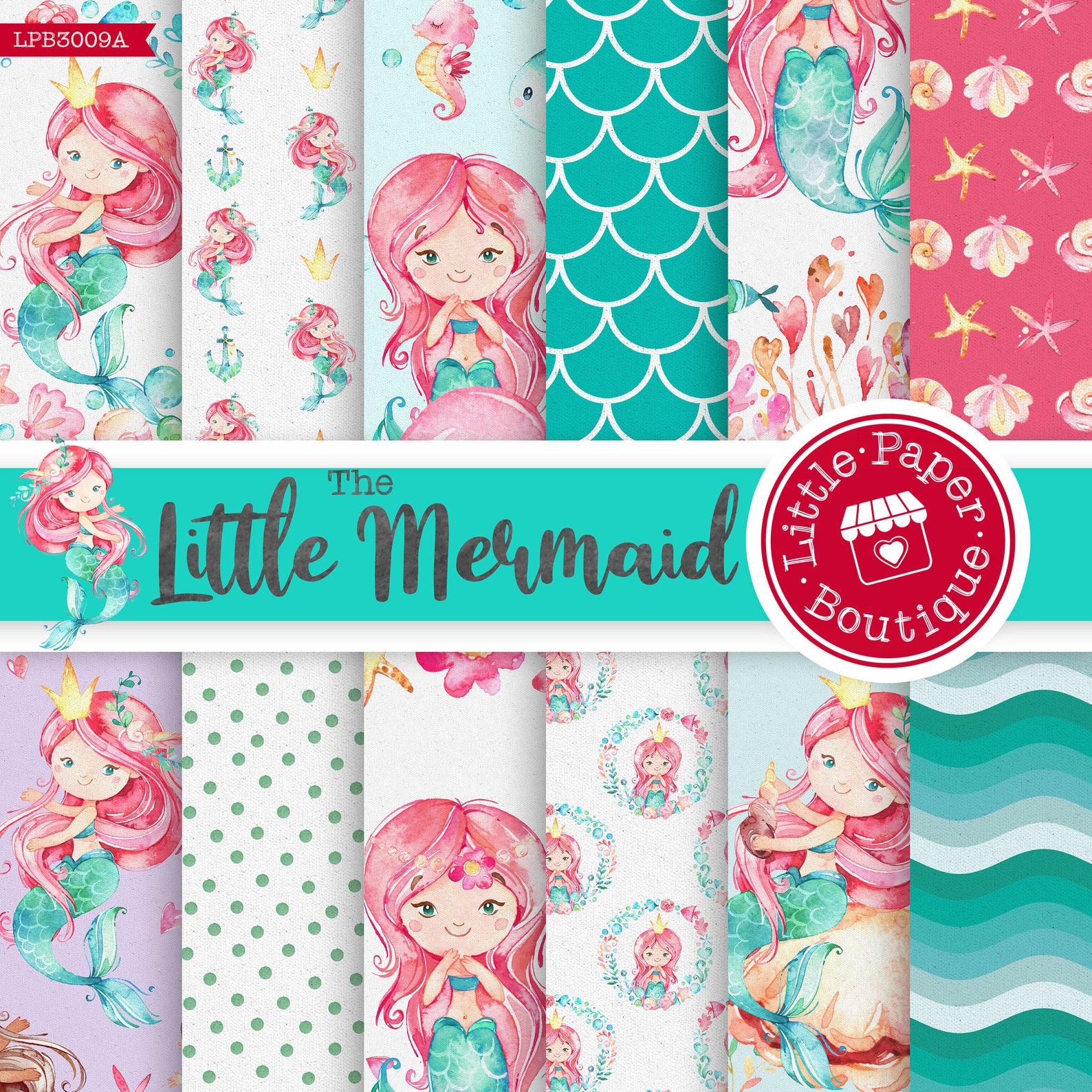 The Little Mermaid Mermaid Digital Papers Ariel Paper - Etsy