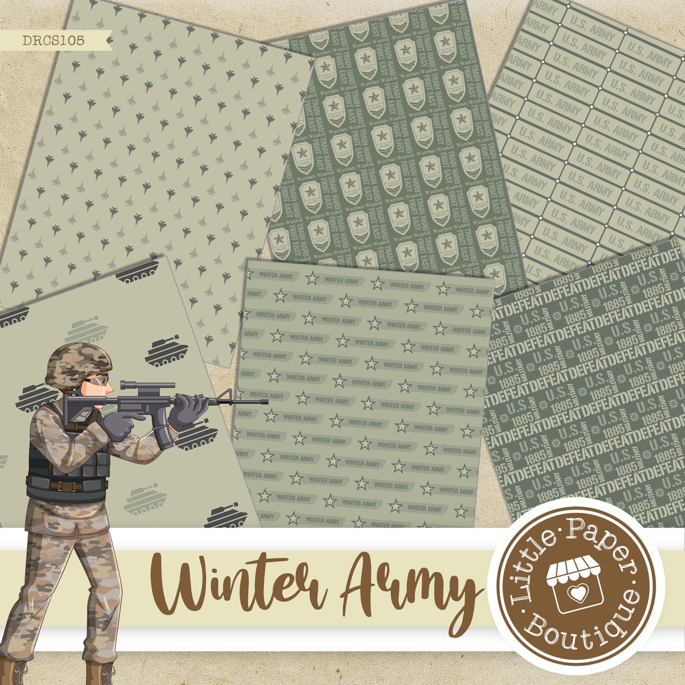 US Army Digital Paper,winter Army Theme Scrapbook, Military Scrapbook ...