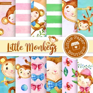 Monkey Digital Papers Banana Paper Animal for Birthday Baby - Etsy