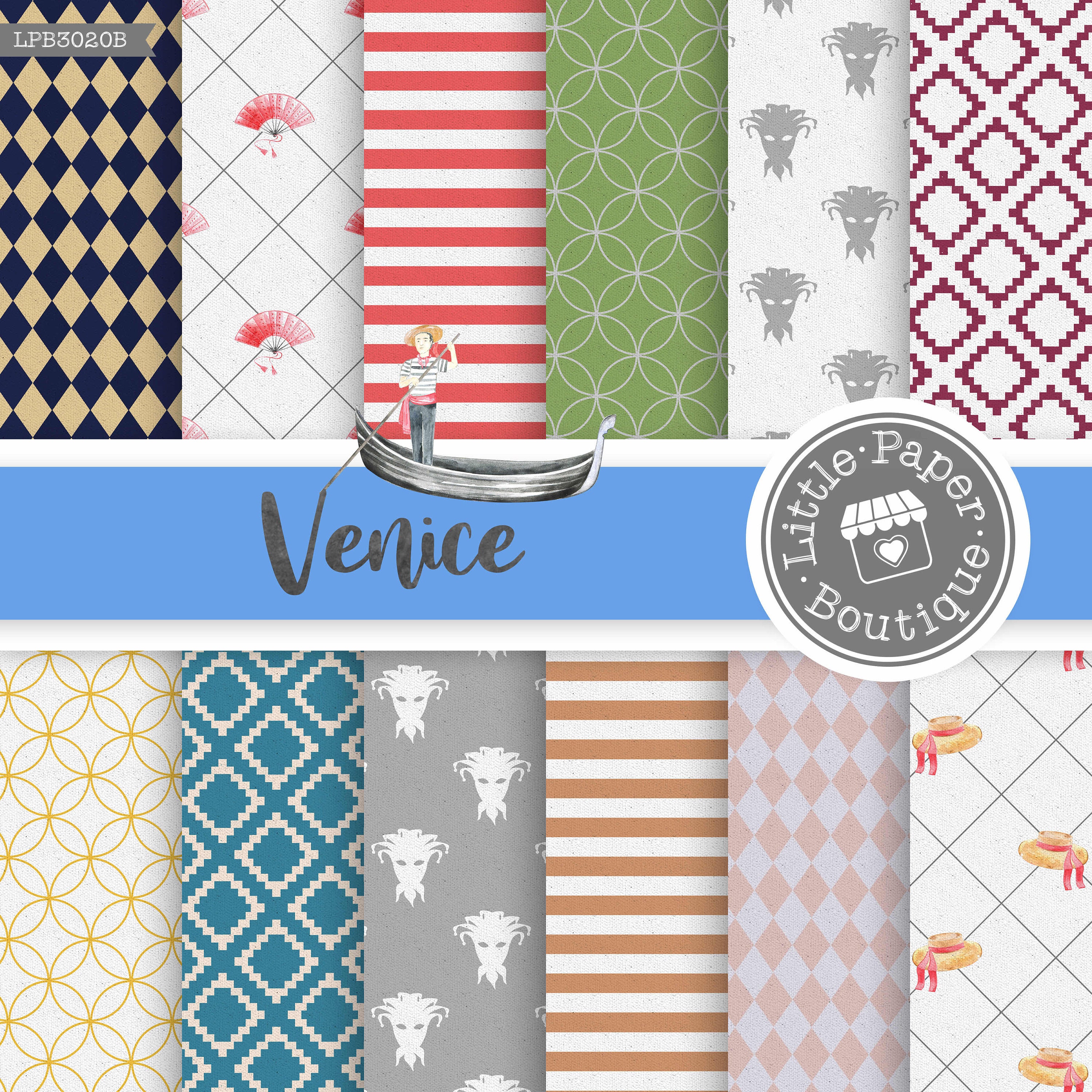 Venice digital paper Italy digital paper pack Мask digital | Etsy