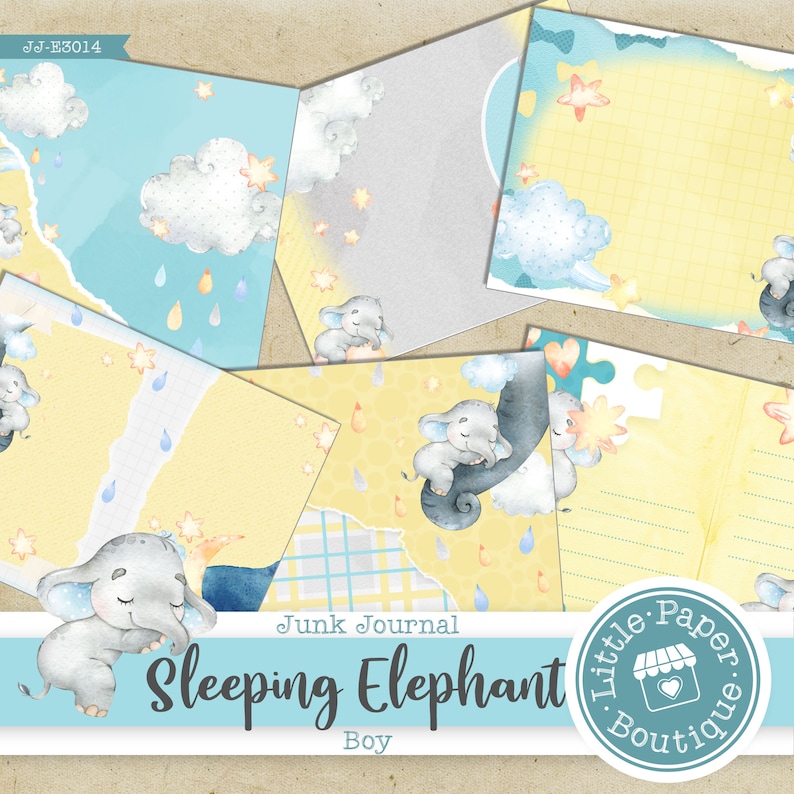 Baby Elephant Boy Digital Junk Journal Kit (FULL KIT) Ephemera Elements ...