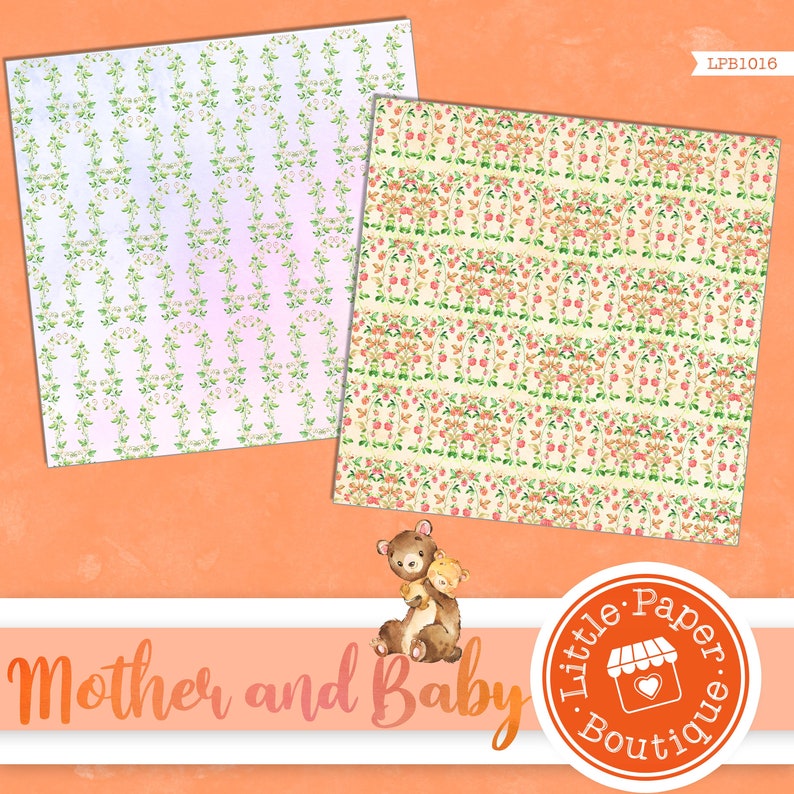 Nursery Digital Paper Pack, Mommy and Me Digital Papers, Baby Animal ...