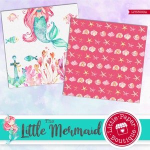 The Little Mermaid, Mermaid Digital Papers, Ariel Paper, Princess ...