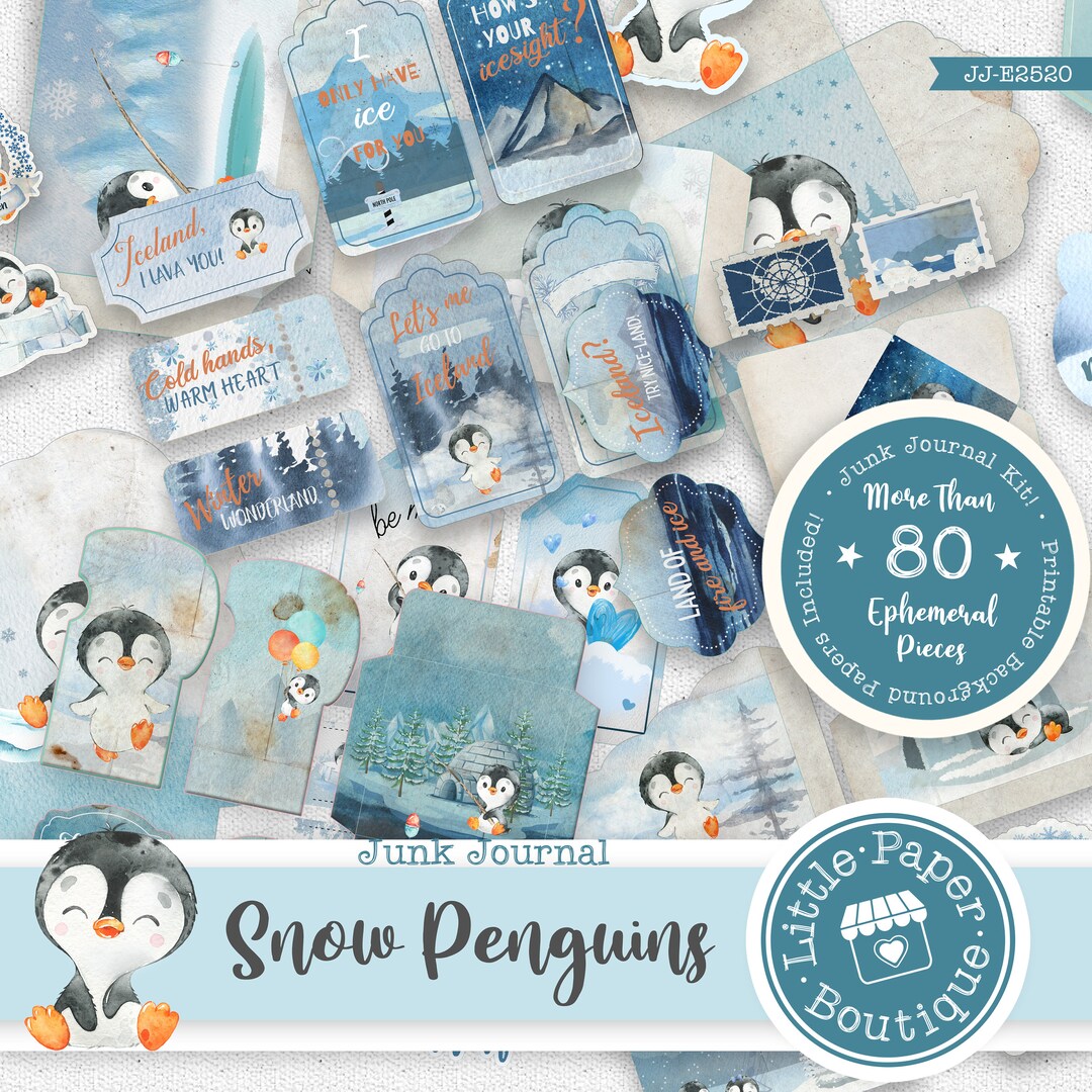 Penguin Family Arctic Penguins Digital Junk Journal Kit (FULL KIT) With ...