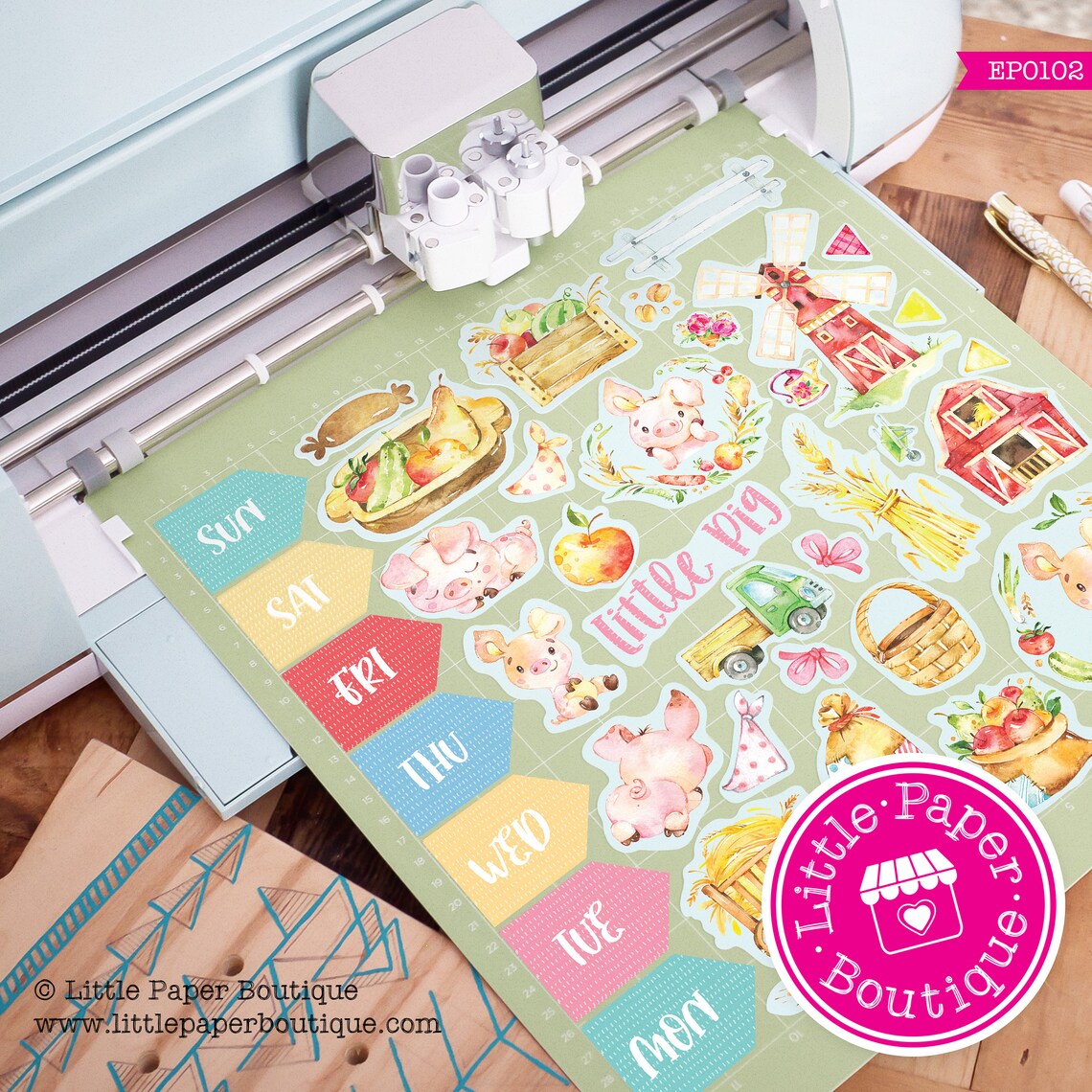 Pig Piglet Farmland Digital Paper and Clip Art, Farm Animal Digital ...