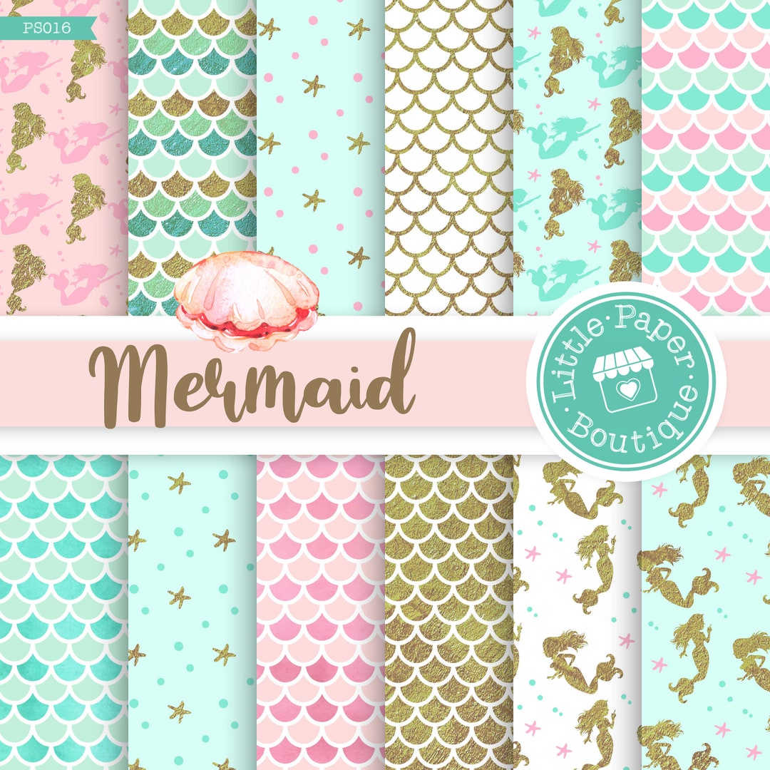 Mermaid Glitter Digital Papers, Nautical Papers, Ocean Papers, Glitter ...
