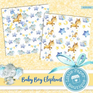 SEAMLESS Blue Elephant Baby Shower, Mint and Gray Elephant Baby Shower ...