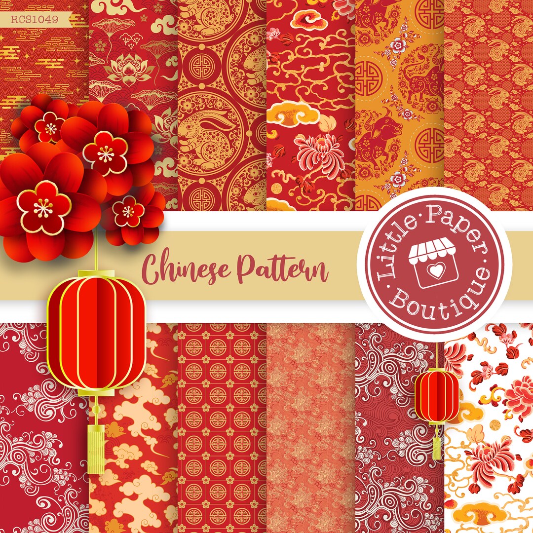 SEAMLESS Vintage Chinese Dragon Art Digital Paper Pack. Red & Gold ...