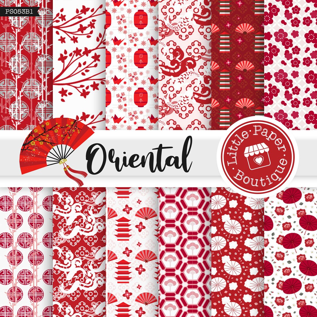 Vintage Chinese Dragon Art Digital Paper Pack. Red & Gold Chinese Paper ...