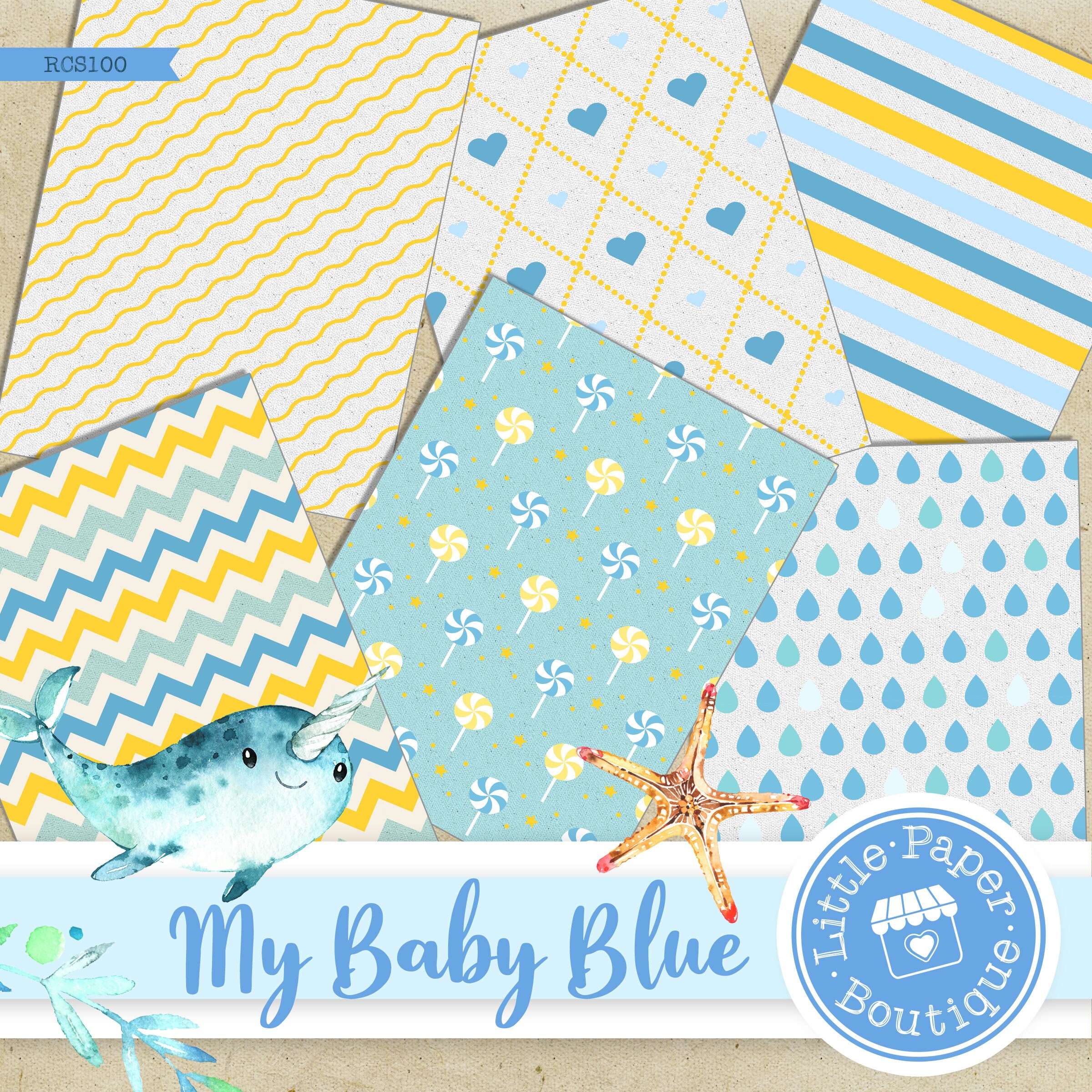 Baby Blue Digital Paper, Blue, Grey, Baby Boy, Digital Paper, Scrapbook ...