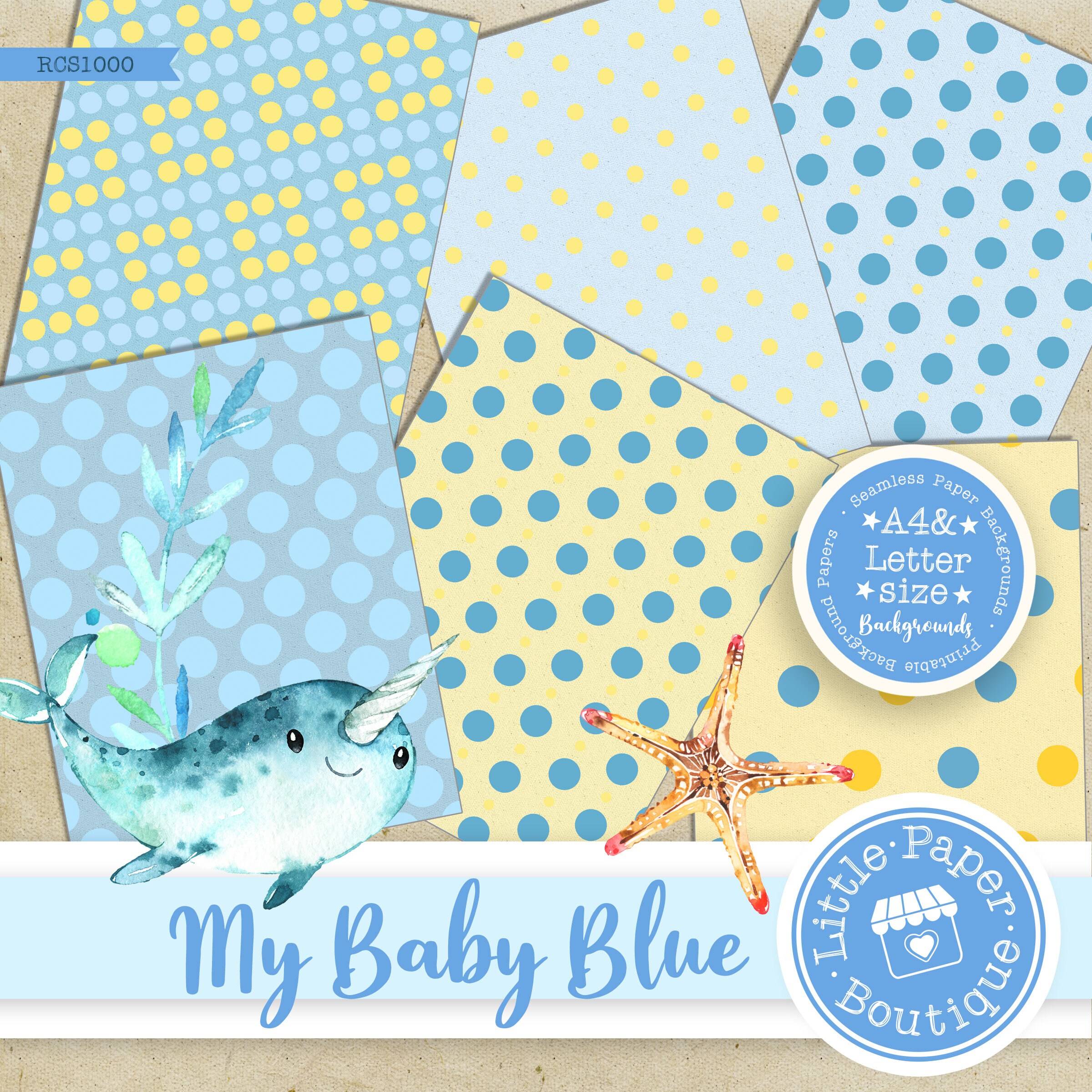 SEAMLESS A4 Letter Baby Blue Digital Paper, Blue, Grey, Baby Boy ...
