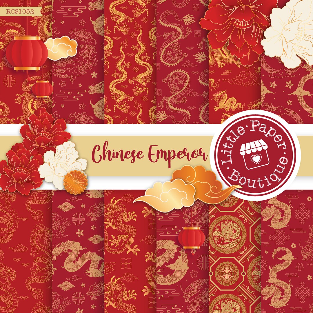 SEAMLESS Vintage Chinese Dragon Art Digital Paper Pack. Red & Gold ...
