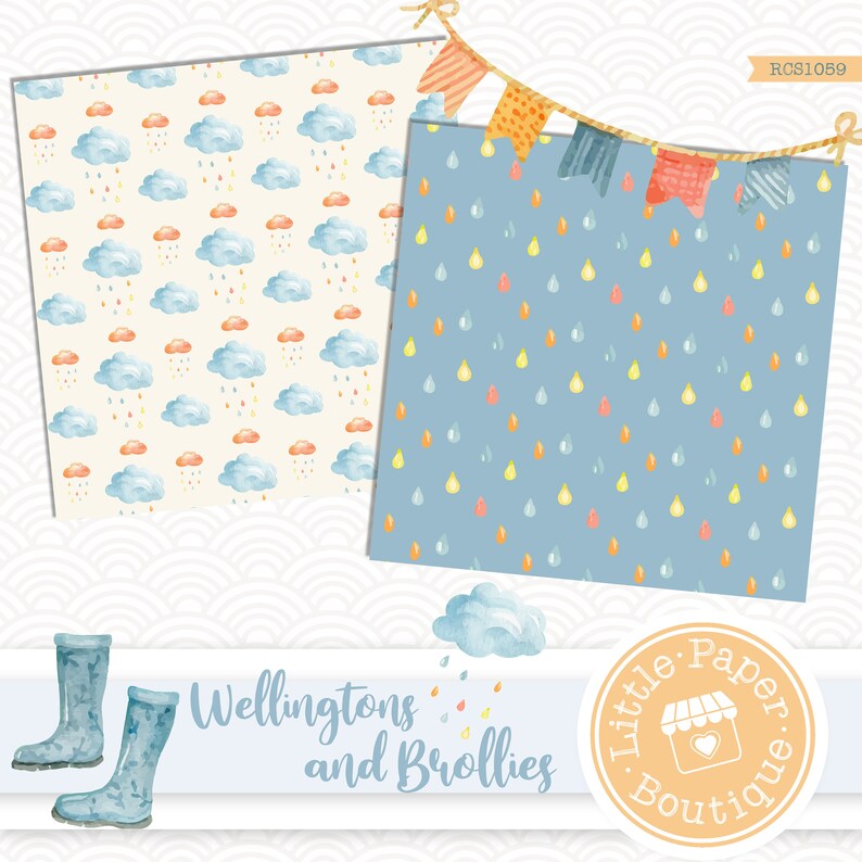 SEAMLESS Umbrella Raining Weather Digital Paper and Clip Art, Wally ...