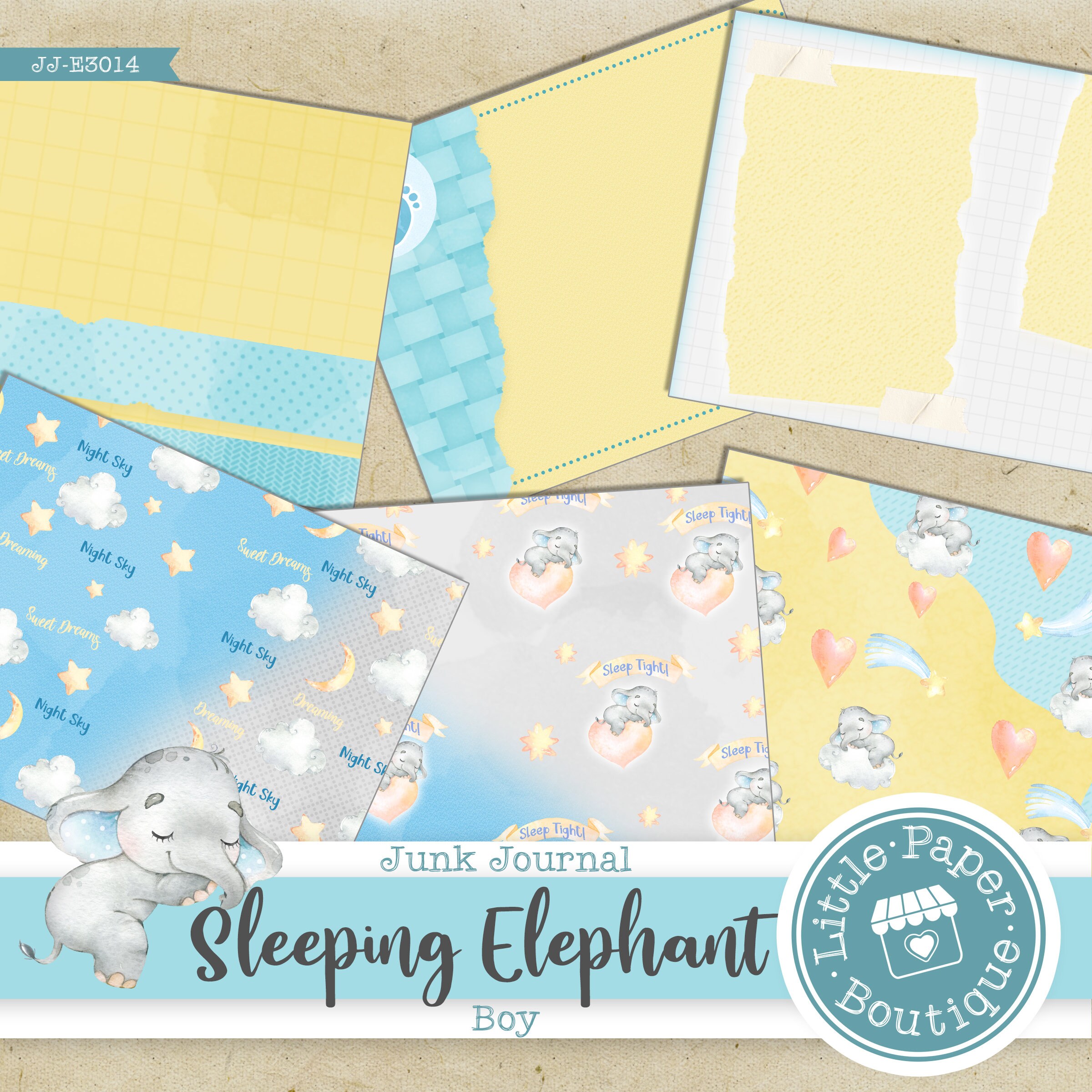 Baby Elephant Boy Digital Junk Journal Kit (FULL KIT) Ephemera Elements ...