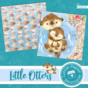 Otter Scrapbook Papers,watercolor Otters,cute Otters and Sea Creatures ...