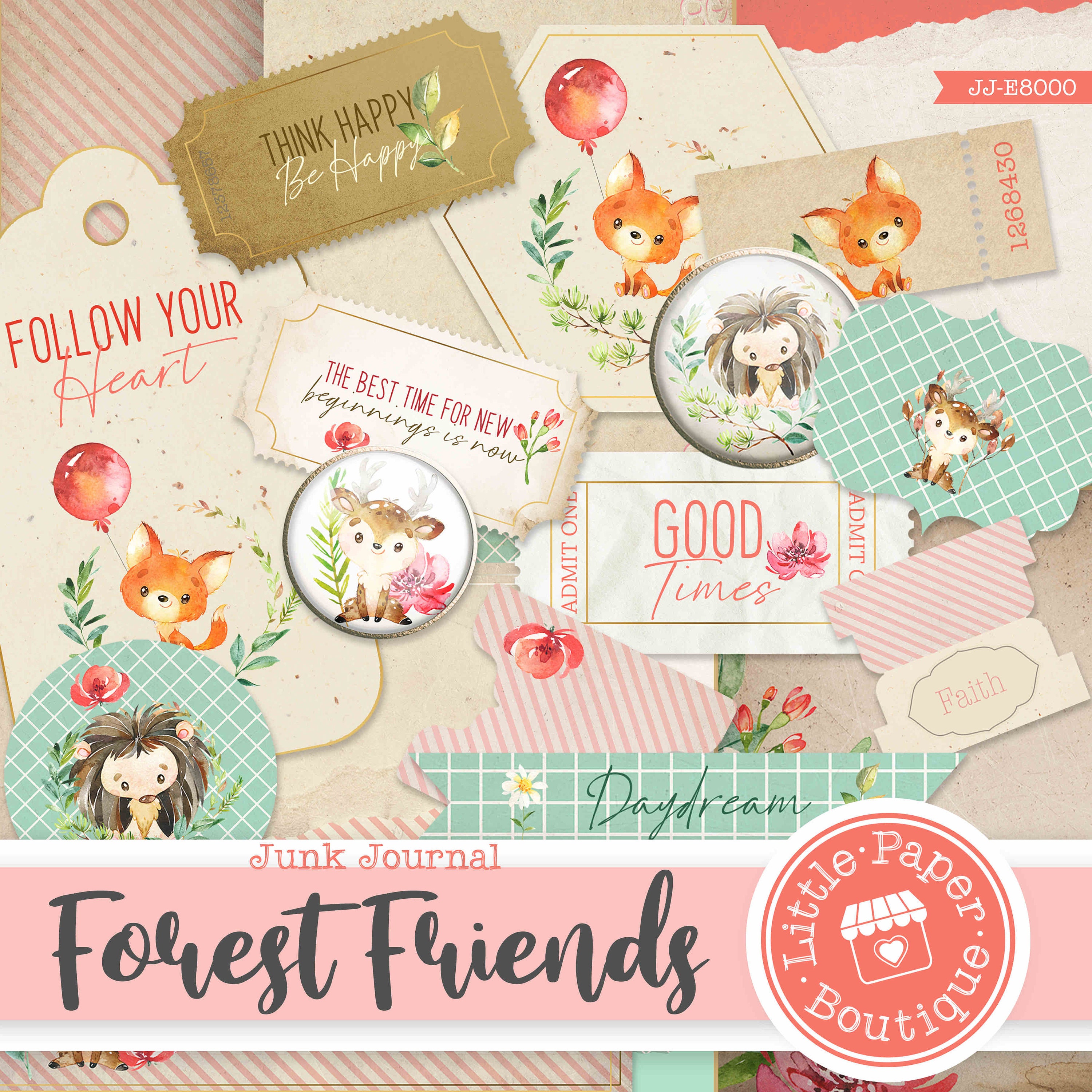 Forest Friends Woodlands Animals Digital Junk Journal Elements Clipart ...