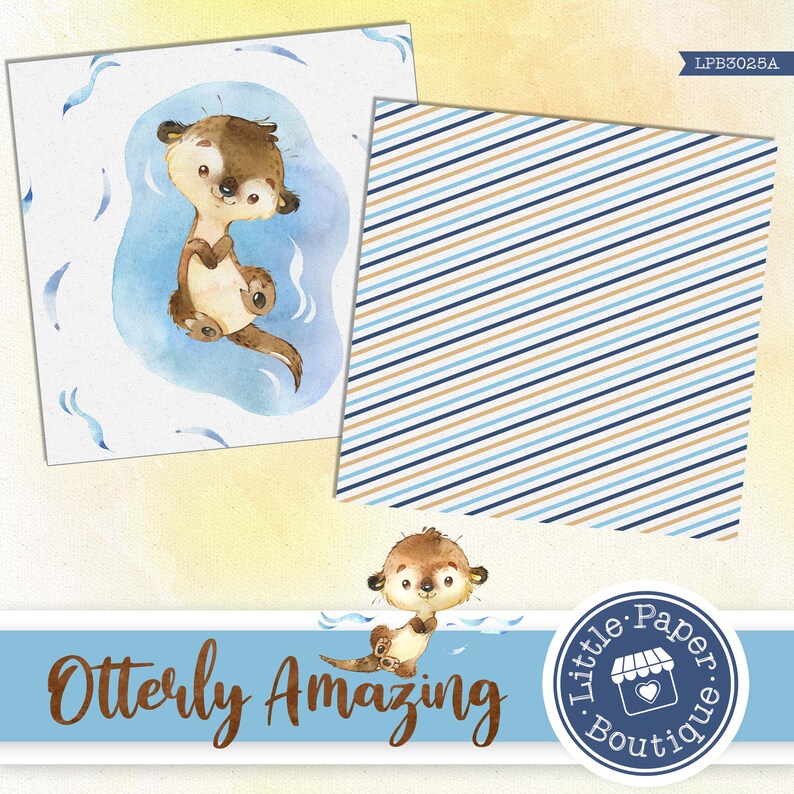 Otter Scrapbook Papers,watercolor Otters,cute Otters and Sea Creatures ...