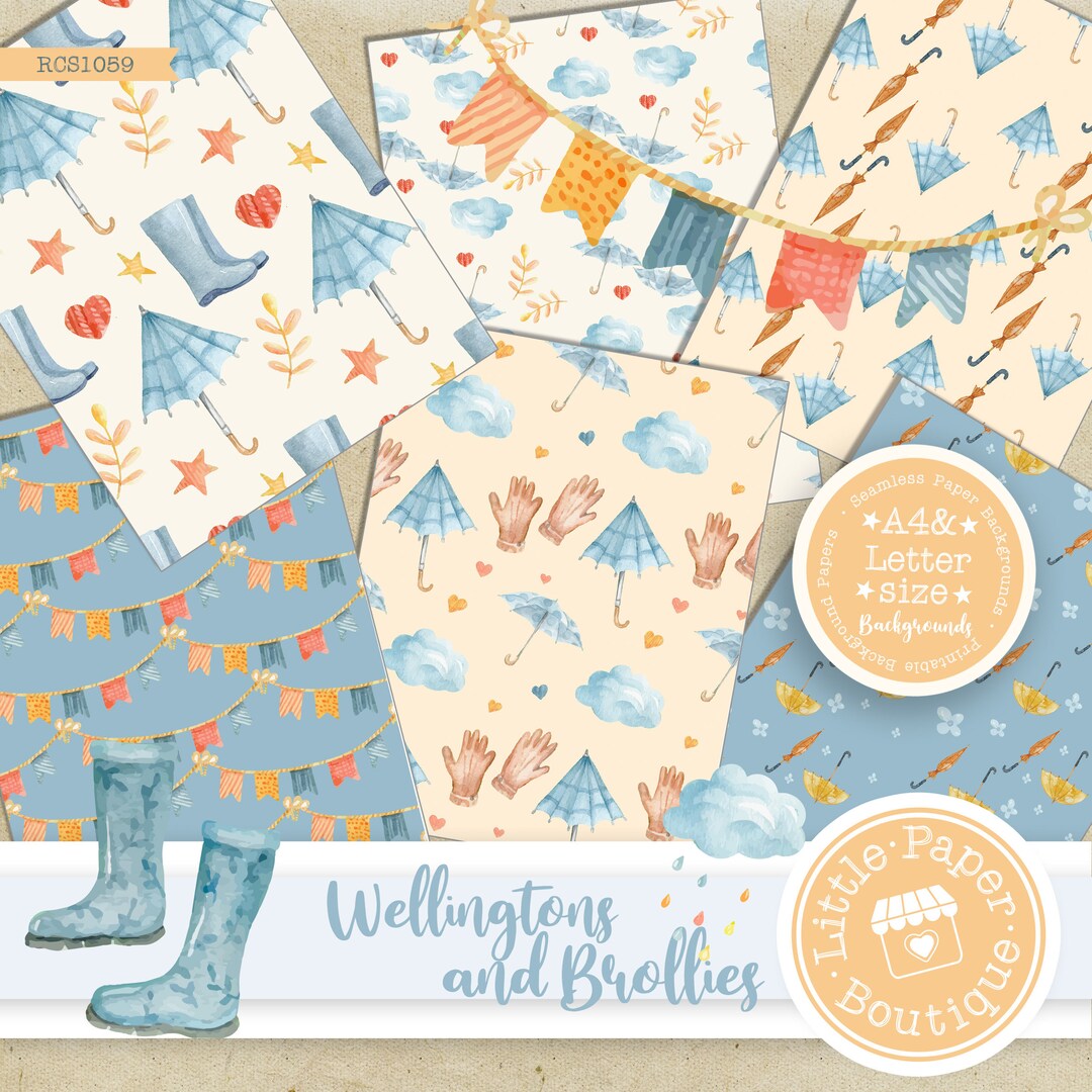 SEAMLESS A4 Letter Umbrella Raining Weather Digital Paper and Clip Art ...