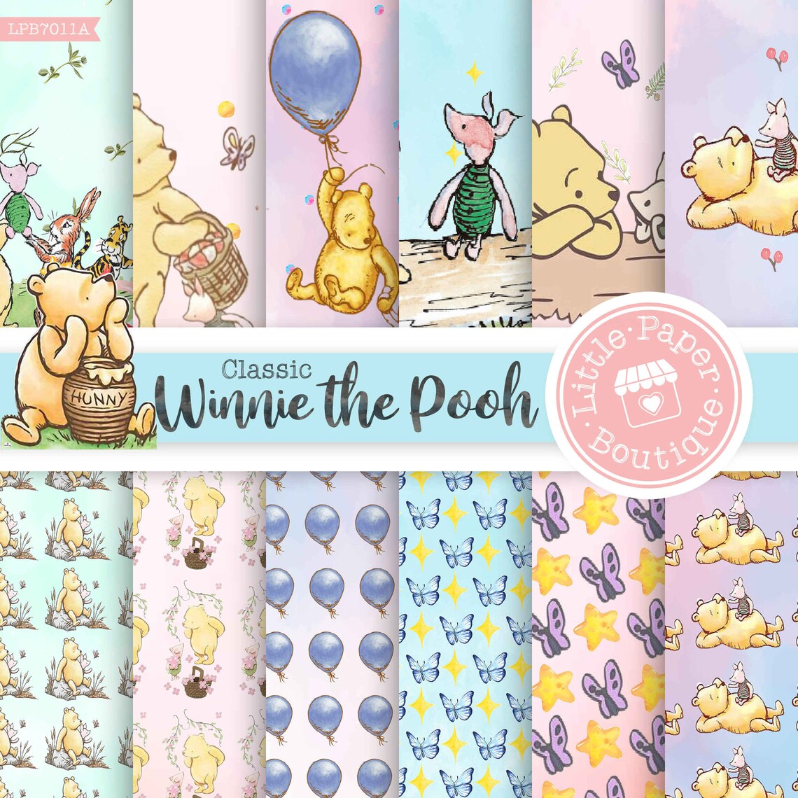 Winnie the Pooh Digital Paper Digital Download Pastel Designs Scrapbook ...