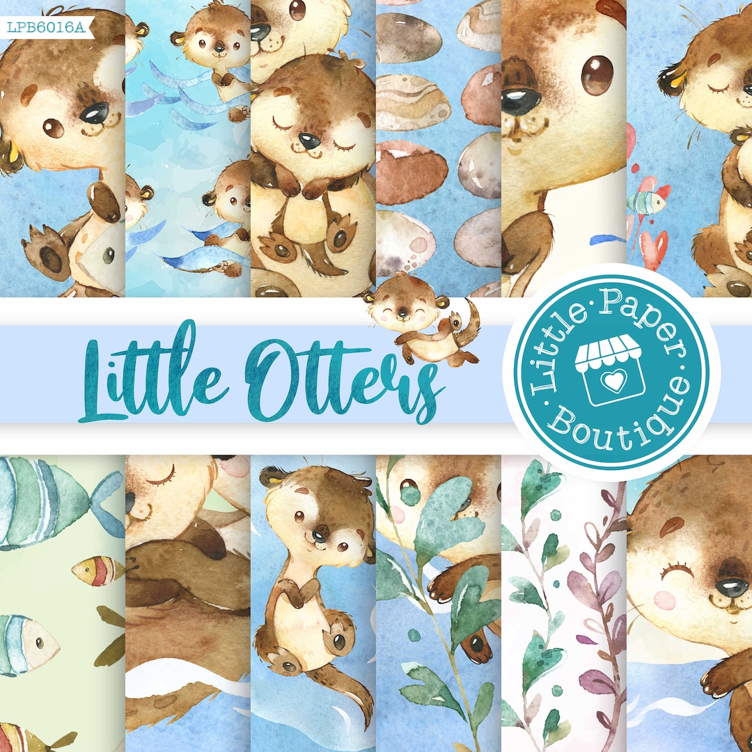 Otter Scrapbook Papers,watercolor Otters,cute Otters and Sea Creatures ...