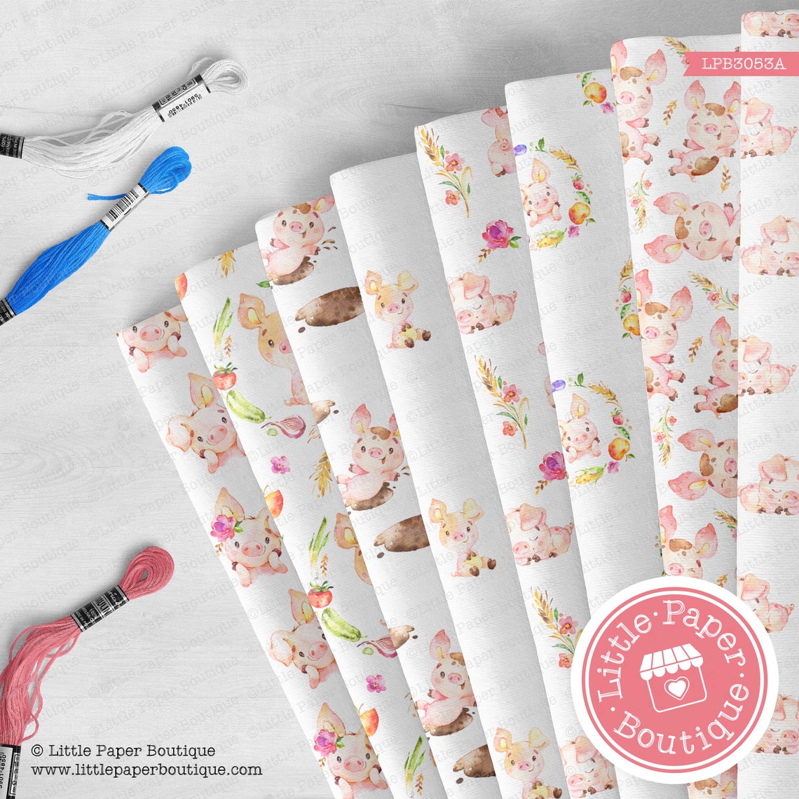 Pig Piglet Farmland Digital Paper and Clip Art Farm Animal - Etsy