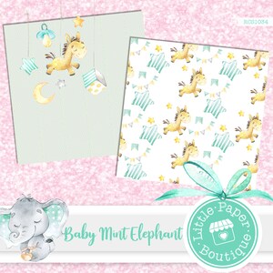 Baby Boy Digital Paper, Baby Shower Scrapbook, Blue & Grey Elephant ...