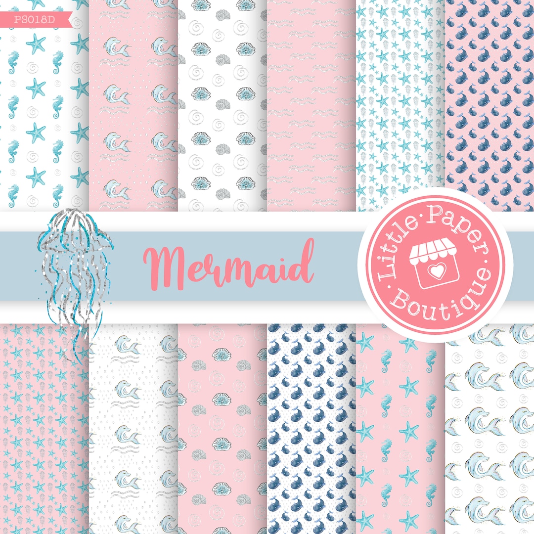 Golden Mermaid Digital Paper, Mermaid Patterns Pink and Turquoise ...