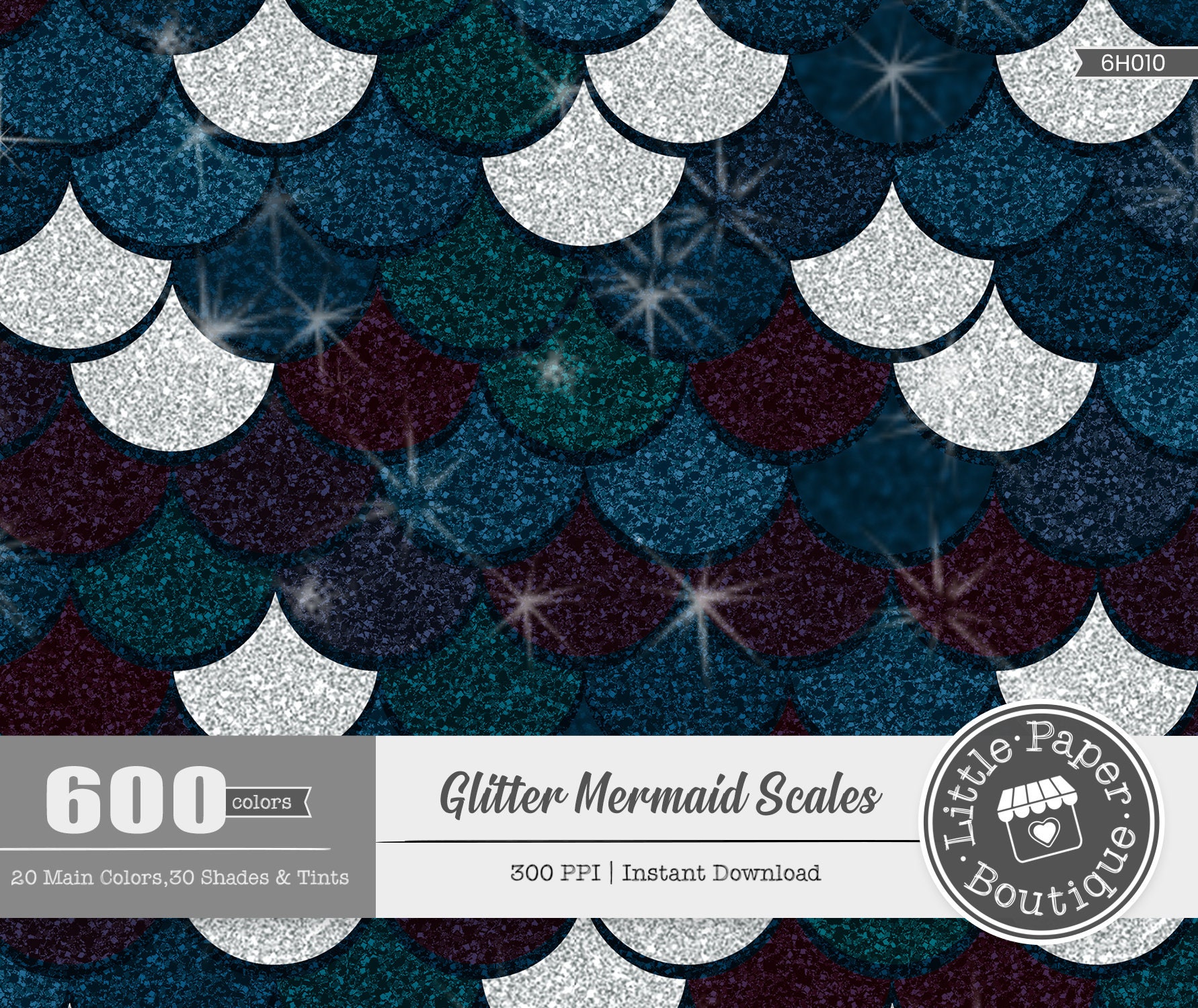 600pcs Mermaid Glitter Scale Background Digital Paper Pack for - Etsy