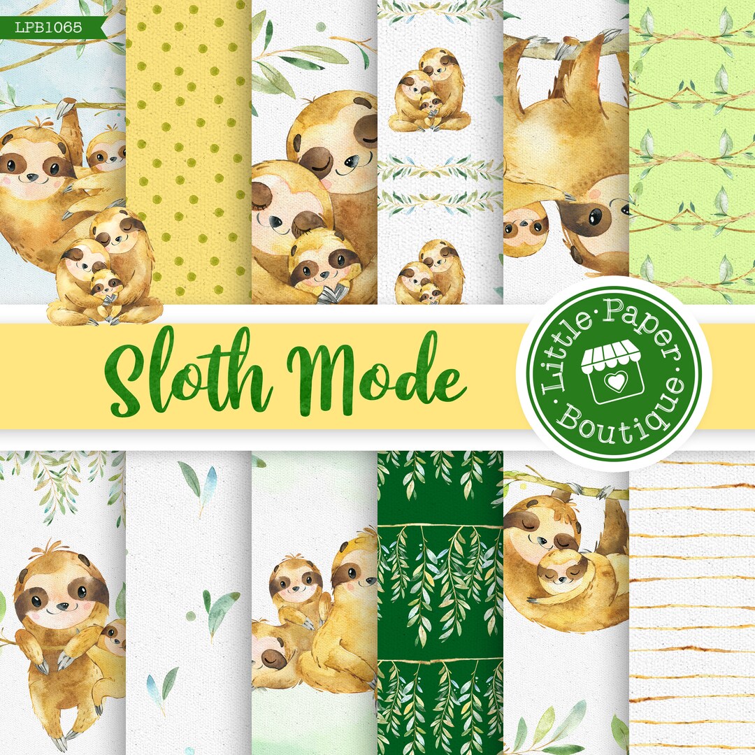 Sloths Digital Papers, Cute Sloths, Sloths Pattern, Summer Digital ...