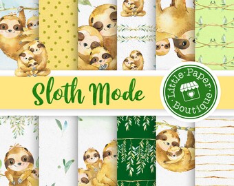 Sloths Digital Papers, Cute Sloths, Sloths Pattern, Summer Digital ...