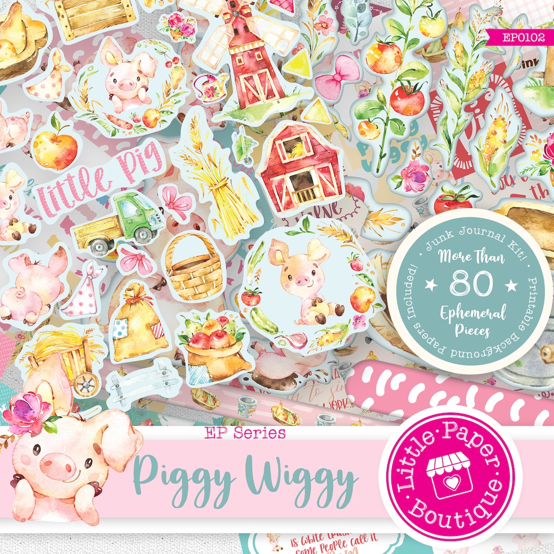 Pig Piglet Farmland Digital Paper and Clip Art, Farm Animal Digital ...