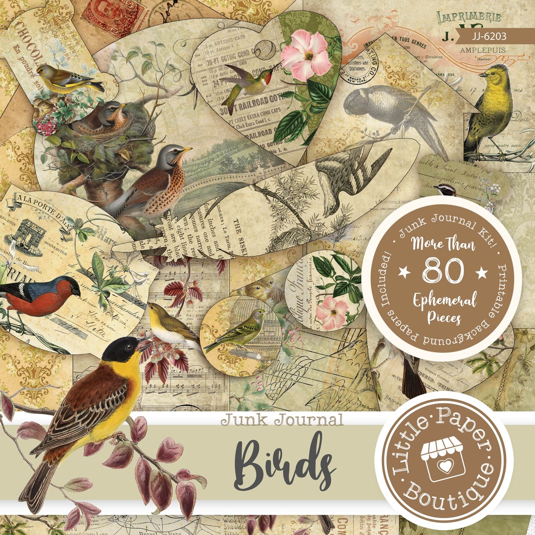 Vintage Birds Aviary Digital Junk Journal Kit (FULL KIT) With Scrapbook ...