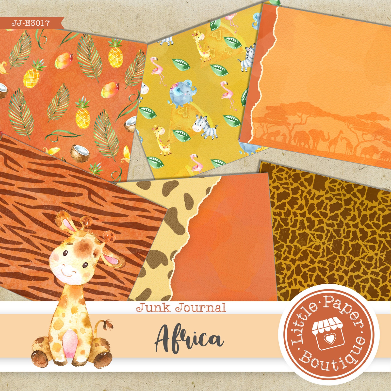 Safari Digital Papers Pack Printable Sheets Scrapbooking - Etsy