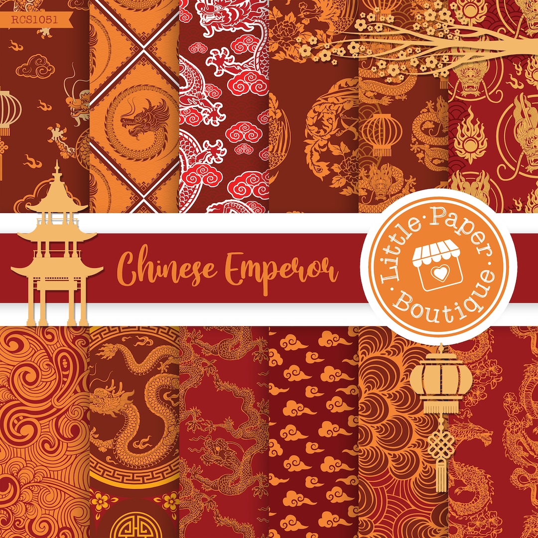 SEAMLESS Vintage Chinese Dragon Art Digital Paper Pack. Red & Gold ...