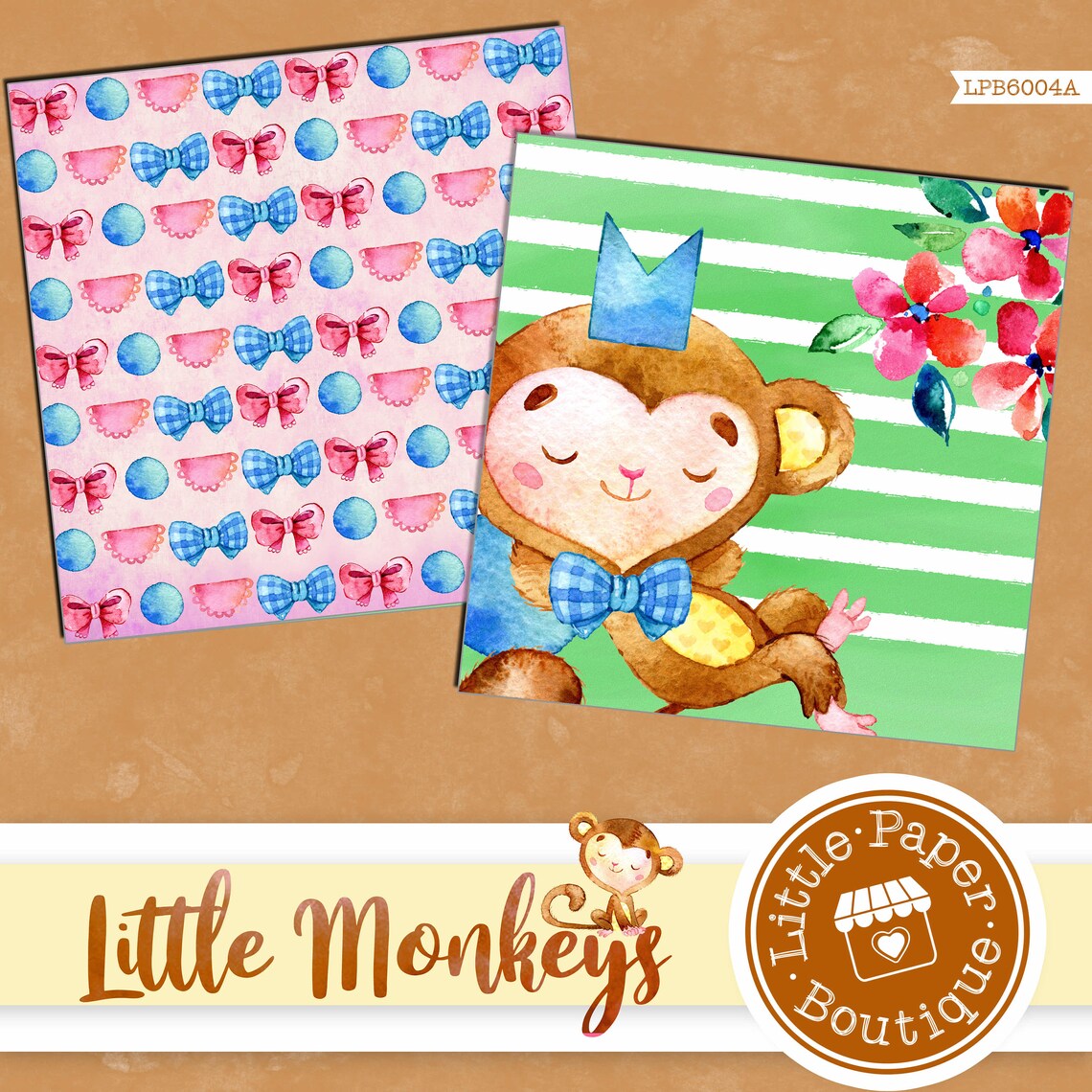 Monkey Digital Papers Banana Paper Animal for Birthday Baby | Etsy