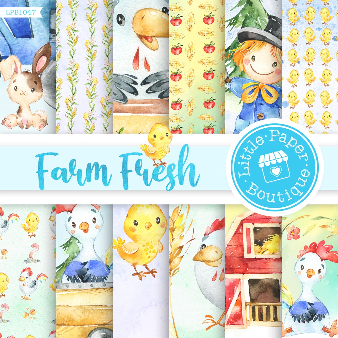 Farm Digital Paper Farm Animal Digital Paper Animal Digital - Etsy